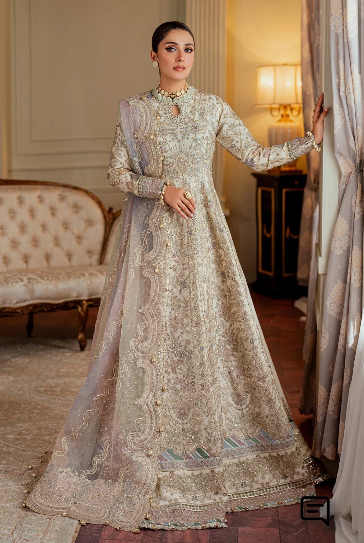 BAROQUE CHANTELLE EMBROIDERED NET LIGHT GOLD.(BAR-0012) – Aliyana ...